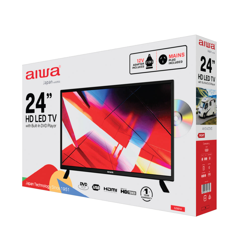 AIWA 24” HD LED TV with Built-In DVD Player – Compact TV for Caravan ...