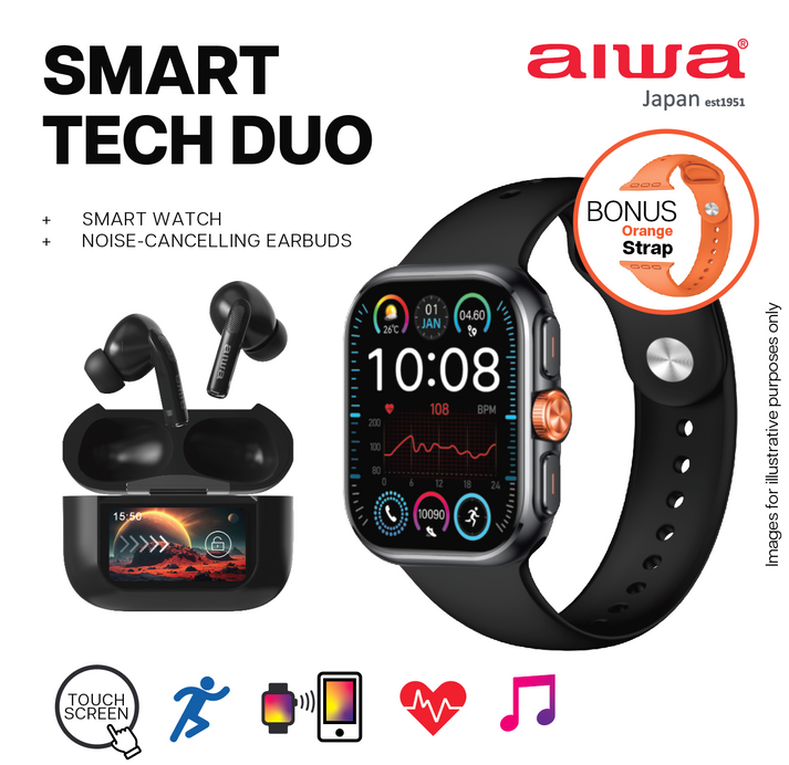 SMART TECH DUO – Black Smartwatch & Wireless Earbuds Combo | Waterproo ...