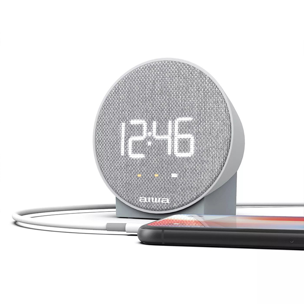 AIWA Round Digital Alarm Clock with USB Charger Grey – Aiwa.com.au